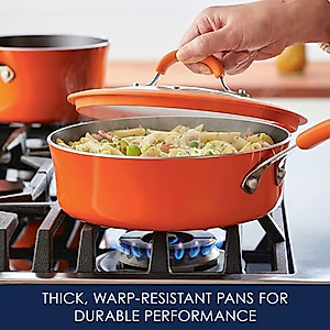Rachael Ray Cook + Create Nonstick Cookware Saute Pan with Lid, 3 Quart - Orange