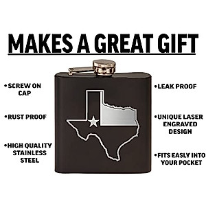 Texas State Flag Outline Stainless Steel Hip Flask Premium Matte Black Makes a Great Gift For Him Dad Father Texan TX