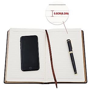 Lined Journal Notebook, Black Faux Leather Cover, 100Gsm Premium Thick Papers with Golden Rim, 416 Pages A5 Dream Journals for Writing