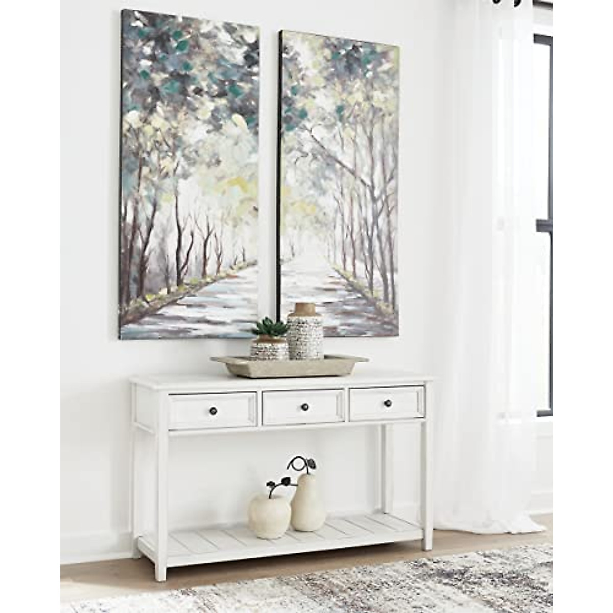 Signature Design by Ashley Kanwyn Farmhouse 3 Drawer Sofa Table, Whitewash