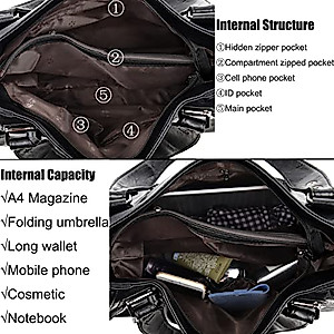 XingChen Women's Leather Handbag Fashion Shoulder Bag Multi-pocket Satchel Tote Purse Hobo Bag with Pendant Black