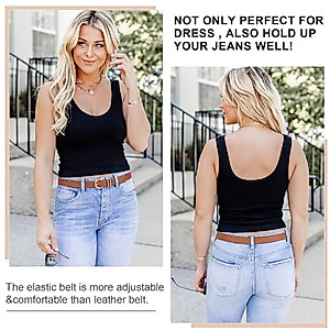 WERFORU 2 Pack Women Elastic Waist Belt Gold Buckle Belt,Black+Brown