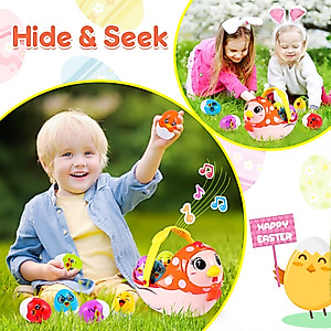 Hekaty Baby Easter Egg Toy Toddler Easter Basket Stuffers for 1 2 3 4 5 Year Old Boy Girl Interactive Chicken Toy Light Easter Gift Party Favor Musical Easter Egg Filler Baby Learning Educational Toy