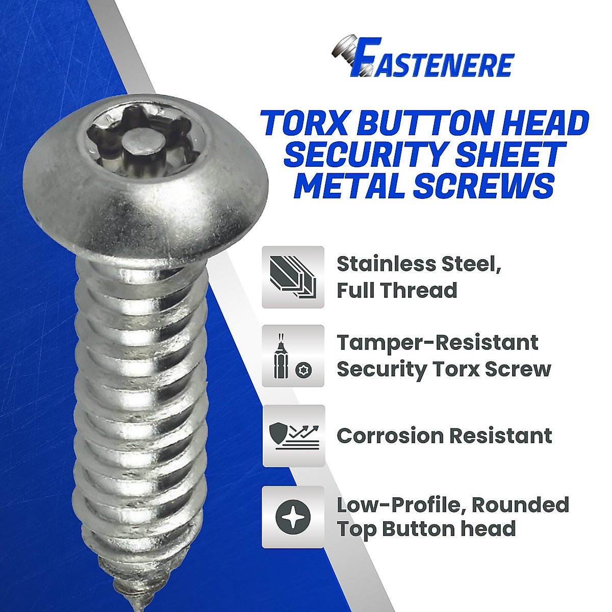 Fastenere Torx Security Sheet Metal Screws - #8 x 3/4" (25-Pack) Button Head, Tamper-Resistant, Anti Theft Stainless Steel Screws for Higher Level of Safety & Secure Fastening Solution