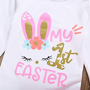 XFGLCK Newborn My 1st Easter Skirt Outfit Baby Girl Bunny Letters Short Sleeve Bodysuit Tutu Skirt Headband Leg Warmers 4pcs (My 1st Easter, 0-3 m)