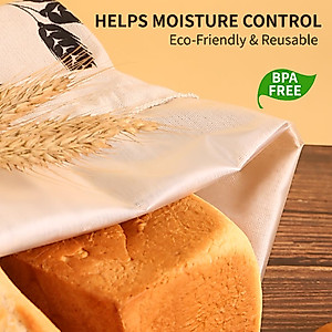 CIVJET 2pk Reusable Linen Bread Bags with TPU Lining, 17" x 13", Beige, Drawstring Closure, 2 Count