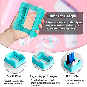 Sweetfamily Silicone Cup Cradle for Crafting Tumblers,Tumbler Cradle for Cups Mugs,Tumbler Holder for Keep Tumblers Coffee Cups Glass Cans in Place,with 1 Felt Edge Squeegee (Blue)