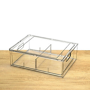 QWORK Refrigerator Organizer Bins with Pull-Out Drawer, Clear Fridge Drawer Organizer with Handle, 13.4 X 10 X 4.3 inches, Stackable and PET Storage Container for Kitchen, Pantry, and More