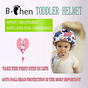 JUYIVIPToddler Baby Comfortable, Lightweight and Breathable Head Guard Head Protector Safety Helmet Children Headguard Infant Protective Harnesses Cap Machine Washable (Five Stars with White Stripes)