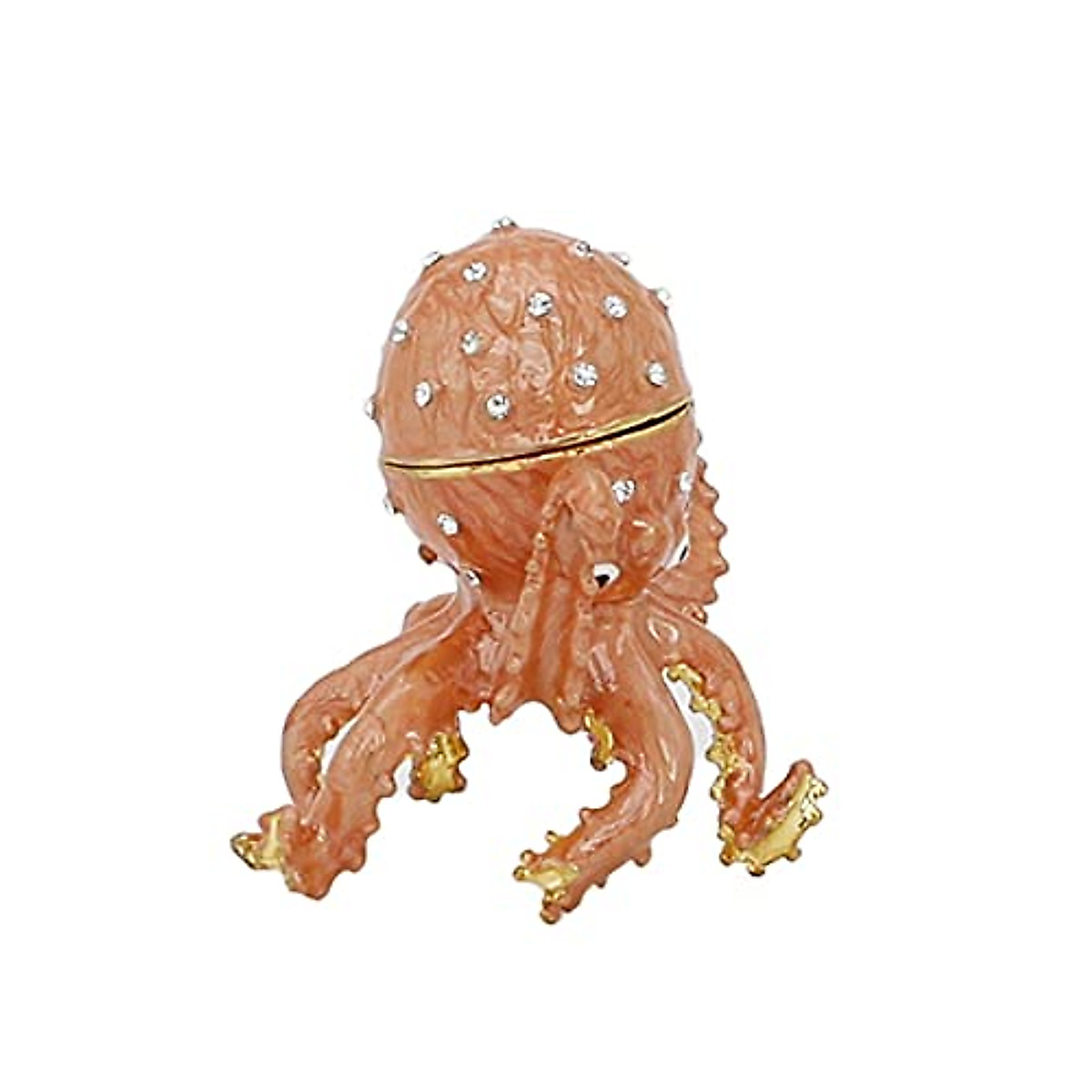 Owlcatcok Octopus Hinged Trinket Box Bejeweled Hand-Painted Ring Holder Animal Collectible Figurine Decoration Ring Storage Box (Orange Octopus Jewelry Box)