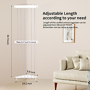 Stuffed Animal Storage Soft Toy Organizer, Kids Room Stuffed Animal Holder Zoo with Adjustable Length Large Corner Plush Toy Shelf Wall Hanging Storage for Nursery Playroom Bedroom