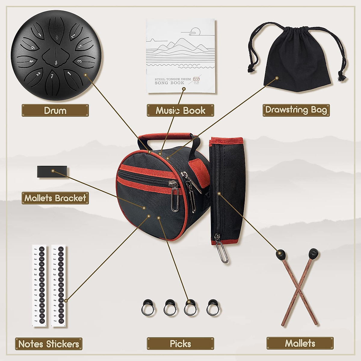 Kiddisie Steel Tongue Drum 11 Notes 6 Inch Handpan Drum Percussion Instrument with Mallets, Mallet Bracket, Finger Picks, Music Book and Travel Bag for Meditation Yoga Musical Education