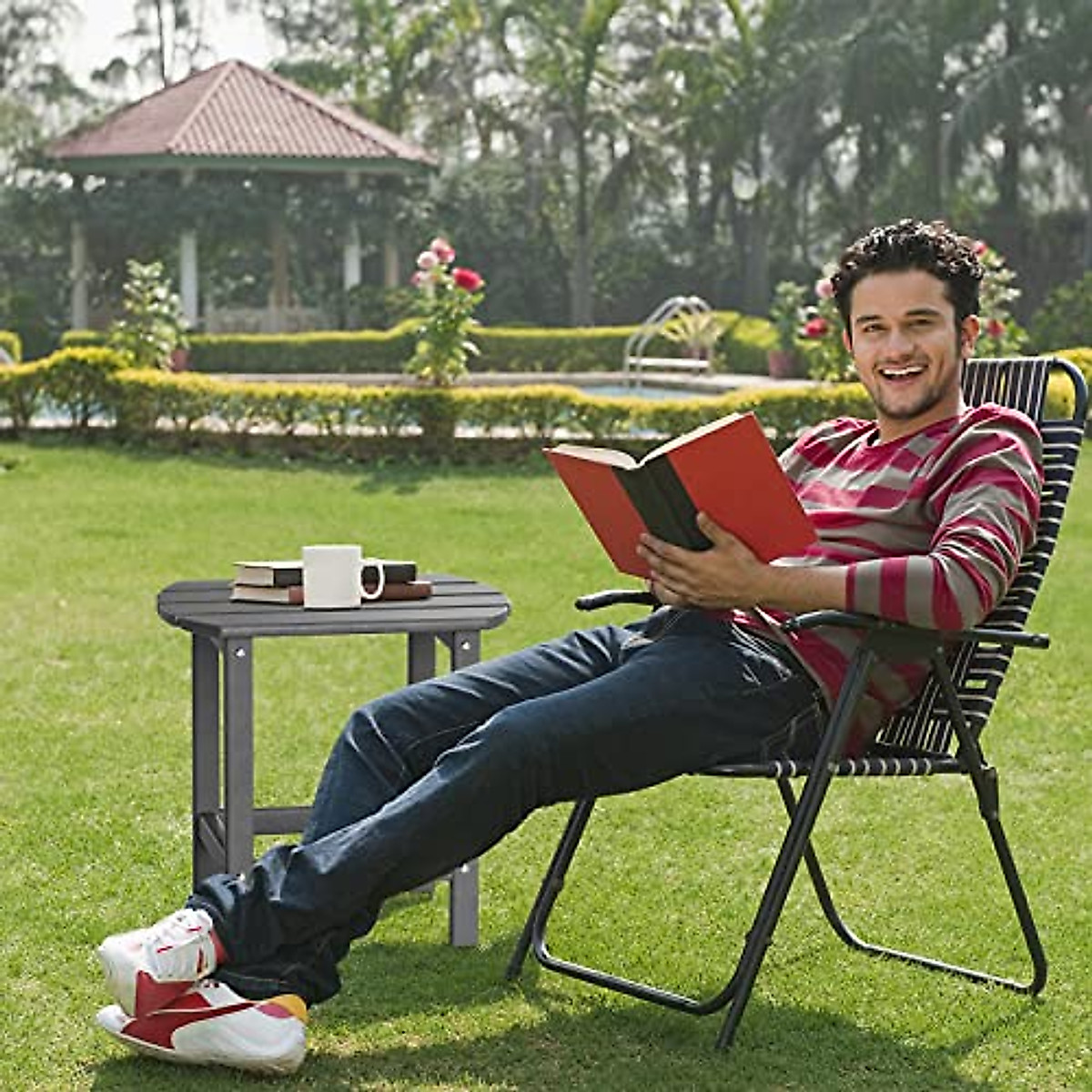 DAILYLIFE Side Table, Plastic Outdoor Adirondack End Table, Patio Coffee Table, Weather Resistant, Pool Composite Outdoor Tables for Patio Deck Garden, Backyard & Lawn Furniture