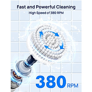 Homyeko Electric Spin Scrubber for Bathroom, Scrubber Cleaning Brush, Shower Scrubber with Long Handle, Power Scrubber Brush for Tub, Floor, Car Wheel, Tile Cleaning, 5 Replaceable Brush Heads