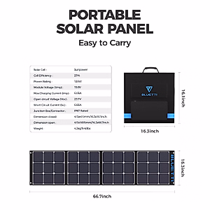 BLUETTI SP120 120W Solar Panel for AC200P/EB70/AC50S/EB150/EB240 Solar Generator,Portable Foldable Solar Panel for Outdoors Camping Vanlife Off Grid