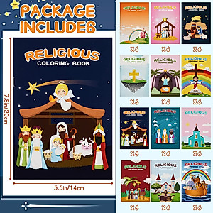 72 Pcs Christian Religious Bible Coloring Books Bulk for Kids DIY Art Drawing Mini Book for Sunday School Prizes Easter Gifts Classroom Rewards Church Activity Carnival Party Favors, 12 Styles