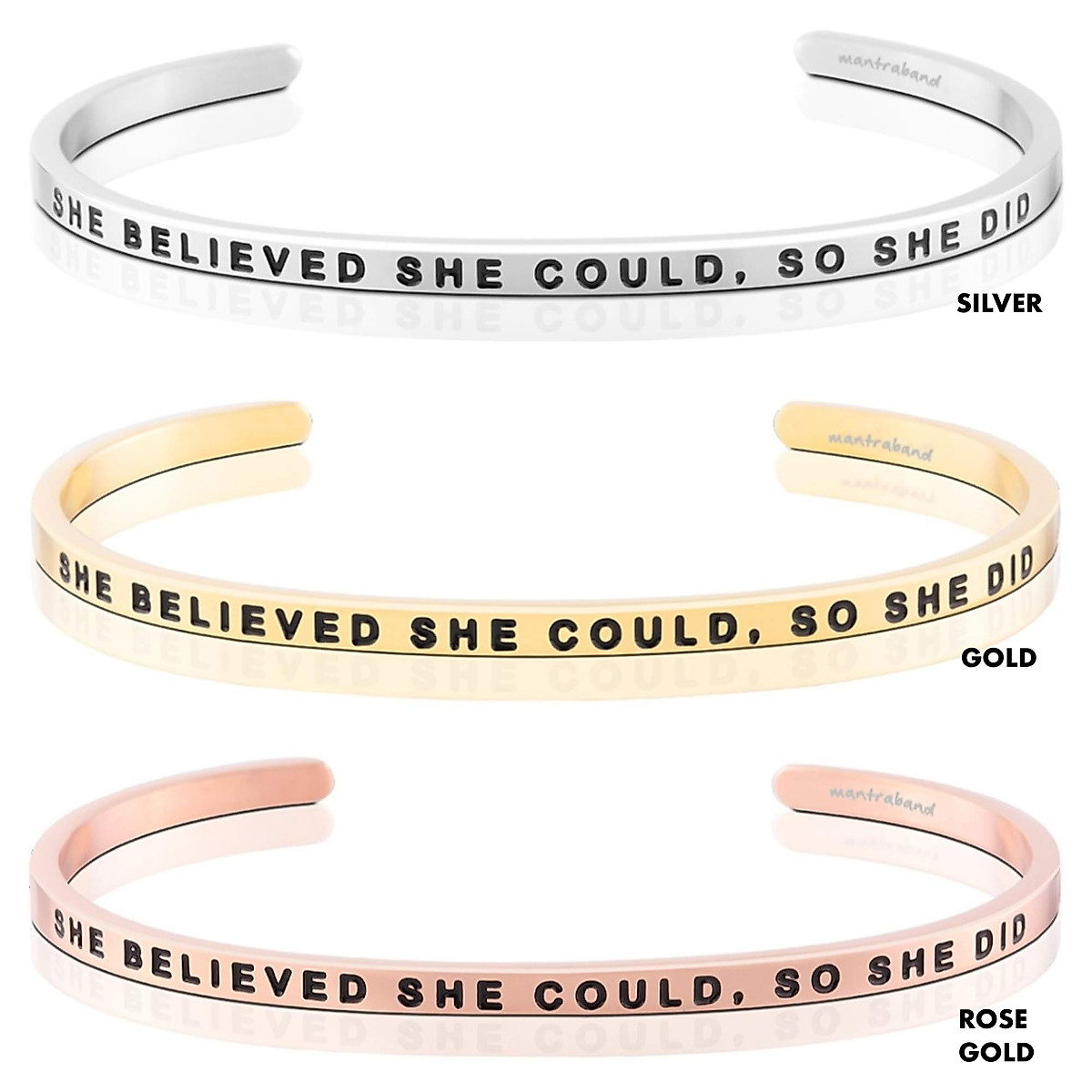 MantraBand Bracelets - Inspirational Engraved Adjustable Mantra Band Cuff Bracelet - Silver color - Gifts for Women