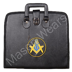 Masonic Regalia Master Mason MM/WM Apron Case golden Bullion embroidered (15 X 17 INCH), Gold,bullion