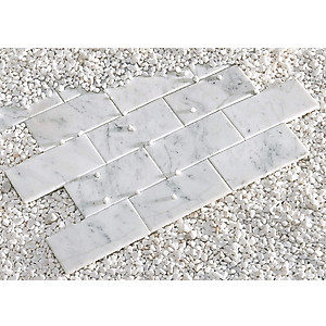 Simple Tile - DIY Peel and Stick Genuine Marble Mosaic Tile for Kitchen and Bathroom Backsplash, Carrara White 2"X4" Big Brick Deep Belveled, 12"X12"X1/4", Polished (Sample 12"X4")