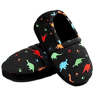festooning Slippers for Boys Little Big Kid House Shoes Warm Cotton Memory Foam Toddler Boys Slippers with Indoor Outdoor Rubber Sole Black 7-8 M US