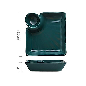 KOWMcp Dinner Plates Ceramic Dinner Plate, Ceramic Dumpling Plate with Vinegar Dish, White Yellow Green Pink, 18.3 * 4cm Japanese Tableware (Color : Yellow)