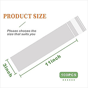 Voikinfo 100 pcs 3" x 11" Long Clear Resealable Cellophane Bags Self Sealing Treat Bags Cookie Bags with Adhesive Flap Gift Wrap Poly Bags Plastic Packaging 1.4 mil