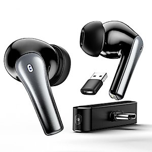 EasySMX Wireless Gaming Earbuds for PC, PS5 with Mic, 30ms Low Latency, Bluetooth/2.4GHz Wireless, USB-C Dongle Included, Compatible PS4, PS5, VR, Switch, Steam Deck, Black (TG-01)