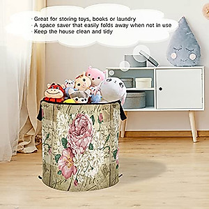 ALAZA 50 L Pop-up Laundry Hamper, Vintage Shabby Chic Pink Rose Floral Freestanding Collapsible Large Clothes Basket for Clothes Toys