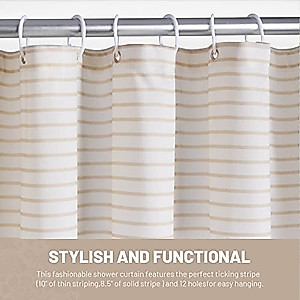 Awellife Boho Beige Shower Curtain for Bathroom Stripe Knotted-Tassel Shower Curtain 72 X 72 Inches Natural Linen