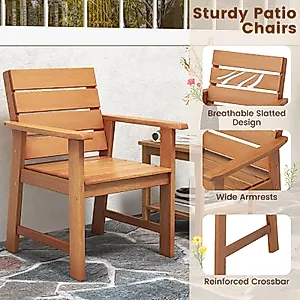 Tangkula Set of 2 Wood Patio Dining Chair, Wood Dining Armchairs with Breathable Slatted Seat & Inclined Backrest, Ergonomic Outdoor Chairs for Backyard, Balcony, Garden