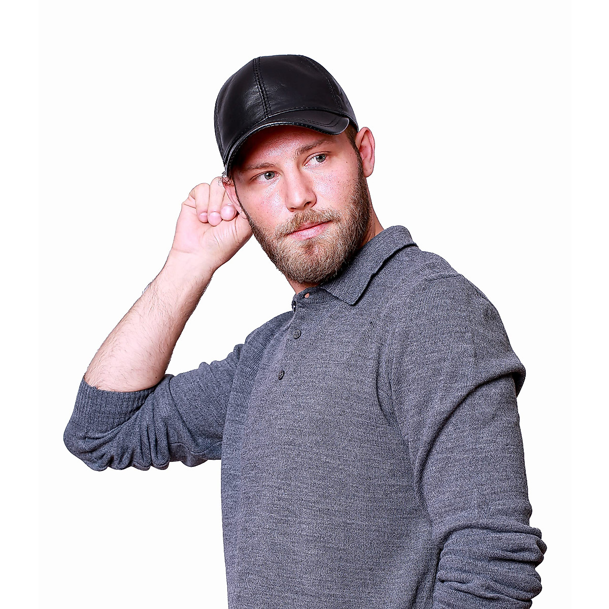 HATSQUARE Genuine Leather Baseball Cap Adjustable Soft Feel Dad Plain Hat Stylish Classic for Women Men Unisex (Black)