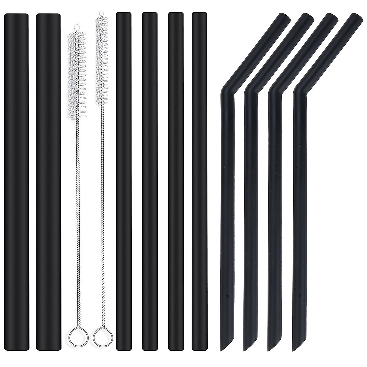 ALINK 15 IN Extra Long Black Silicone Straws + 2 Black Boba Straws 8 Smoothie Straws
