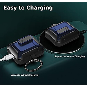 Airpods Case Cover Lock Clip Men with Cleaning Kit, GARTOO Armor Protective Cover with Cleaning Pen Compatible with Airpod 1/2 Case, Shockproof Rugged Shell for Air Pods Charging Case (Black/Blue)