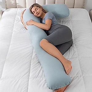 AngQi Body Pregnancy Pillow,L-Shaped Pregnancy Pillow for Side Sleepers,Maternity Body Pillow with Jersey Cotton Cover, Light Green