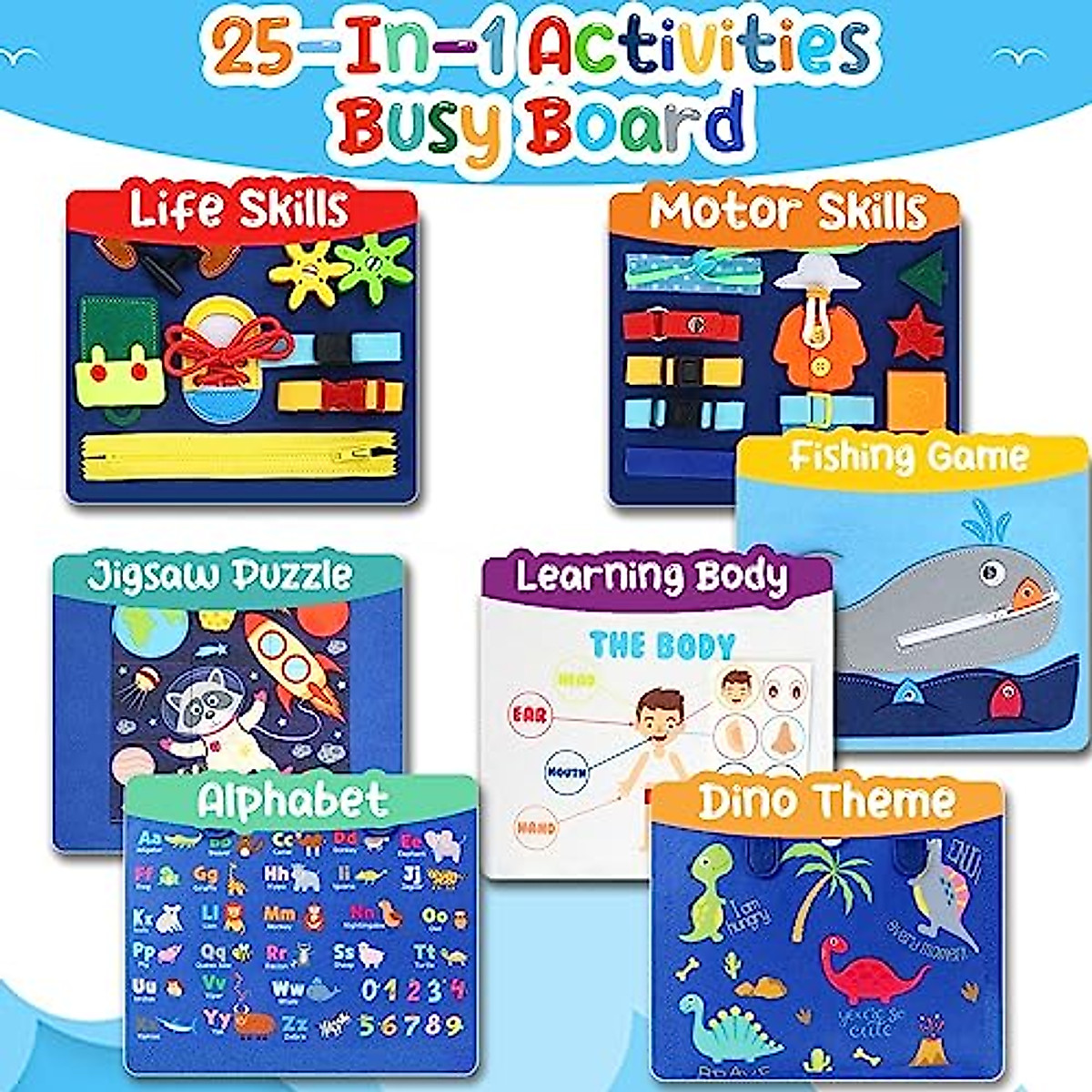 Busy Board Toddlers Sensory Activity - Montessori Toys 1 Year Old Boy Airplane Travel Essentials Kids Ages 1-3 Road Trip Games Quiet Book 2-4 Yr Birthday Gifts Learning Toy 18 Months Baby Educational