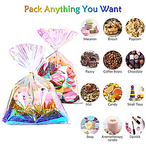 TYRSEN Cellophane Bags, 50 Pcs 9x12 Cello Bags with Twist Ties Holographic Iridescent Cello Gift Bags for Easter Day Birthday Party Halloween Xmas