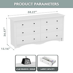 Shahoo Dresser for Bedroom with 6 Drawers Wide Chest Storage Organizer and TV Stand for Living Room, Closet, Hallway, Dormitory,White