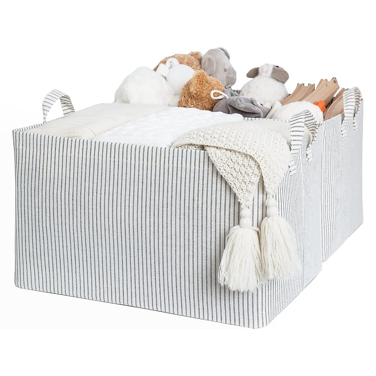 StorageWorks 45L Extra Large Fabric Storage Bins with Decorative Storage Boxes with Lids and Soft Rope Handles