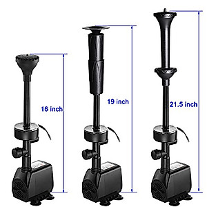 COODIA 730GPH Submersible Pump Fountain with RGB Color Changing Ring Water Patterns Decoration Garden Pond Landscape 2800L/H, 110V/55W