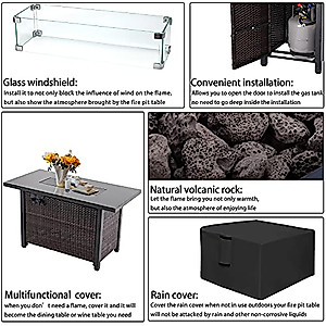 43 in Propane Gas Fire Pit Table, 50,000 BTU Auto-Ignition PE Wicker Gas Fire Pit Table with Glass Wind Guard, Waterproof Cover, CAS Certified for Courtyard Terrace Gardens.