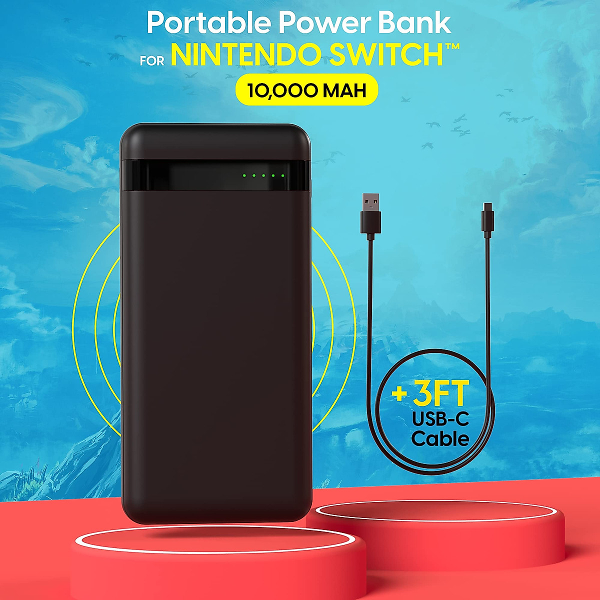 TalkWorks Power Bank Compatible with Nintendo Switch - Portable Charger Power Battery Pack with USB Ports & LED Battery Indicator - Easy-to-Carry External Battery Supply w/ 3-Foot USB-C Cable