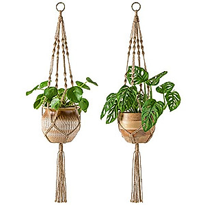 Mkono 2 Pack Macrame Plant Hangers Indoor Hanging Planter Basket Decorative Flower Pot Holder Jute Rope for Indoor Outdoor Home Decor 4 Legs 40 Inch, Brown