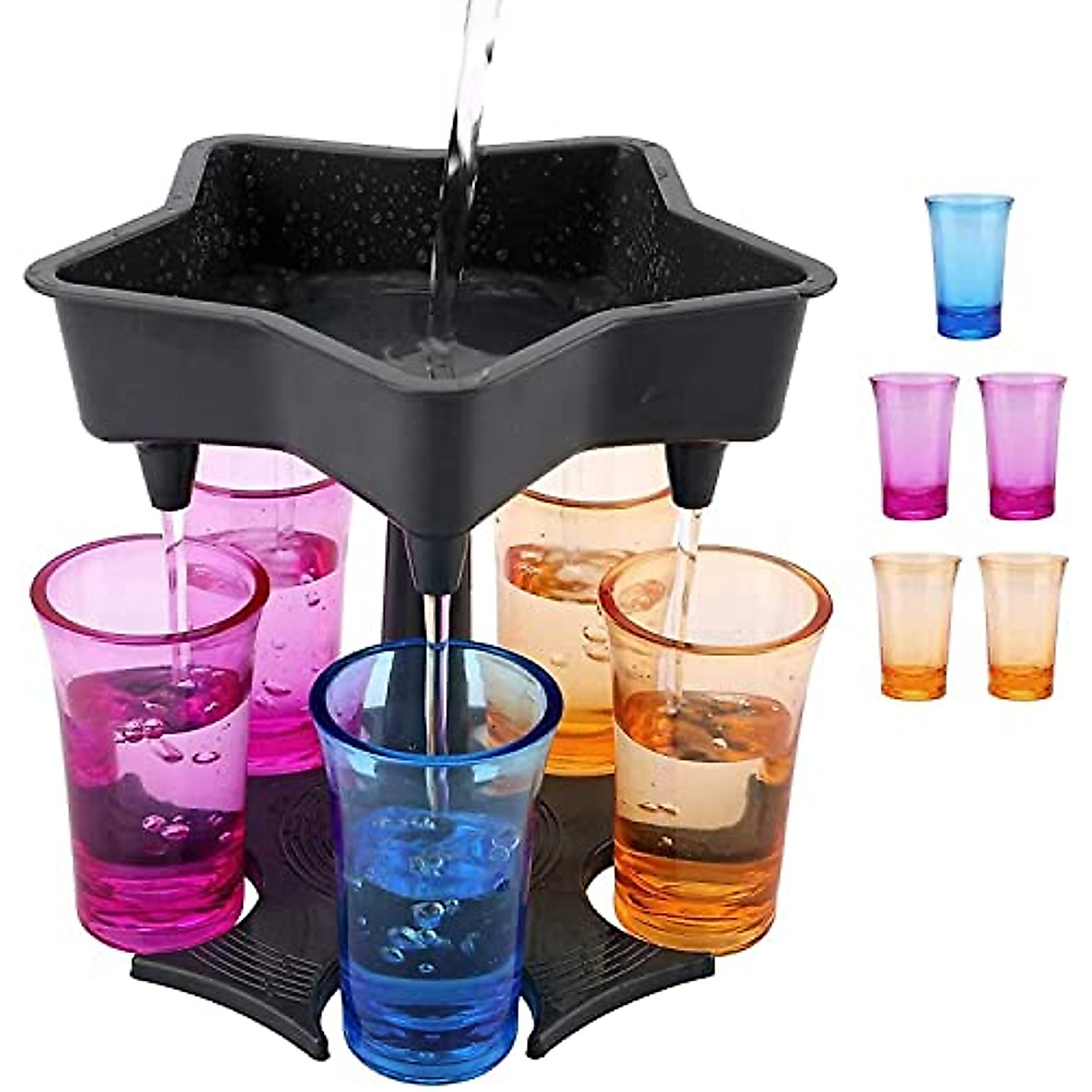 WeePro Shot Glass Dispenser and Holder Dispenser with Cups, 5 Shot Buddy Dispenser for Liquid/Drinks/Beverages Great for Parties, Bars, and Hosting, Perfect for Thanksgiving, Christmas, New Year