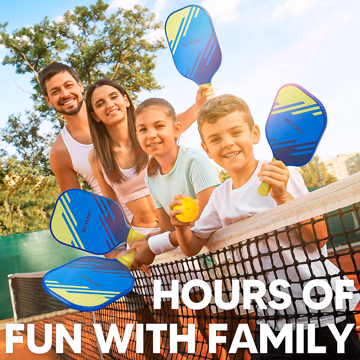 Pickleball Set - Pickleball Paddles Family 4-Pack, USAPA Approved 2 Child-Size & 2 Adult-Size | Family Set for Kids, Parent-Child Adult/Junior,Blue