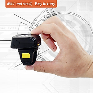 Bluetooth Ring 1D 2D QR Barcode Scanner,Wearable Wireless Finger Mini Bar Code Reader Scanner Compatible for Windows, Mac OS, Android 4.0+, iOS Support Scan QR PDF417 DataMatrix on Screen and Paper