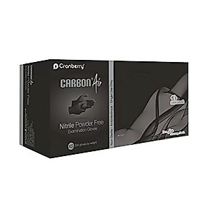 Cranberry CR3265 Carbon Air Nitrile Powder Free Exam Gloves, Disposable, 2.5 mil, Black, X-Small (Pack of 300) Chemo Rated, Fentanyl Resistance, Low Dermatitis Potential
