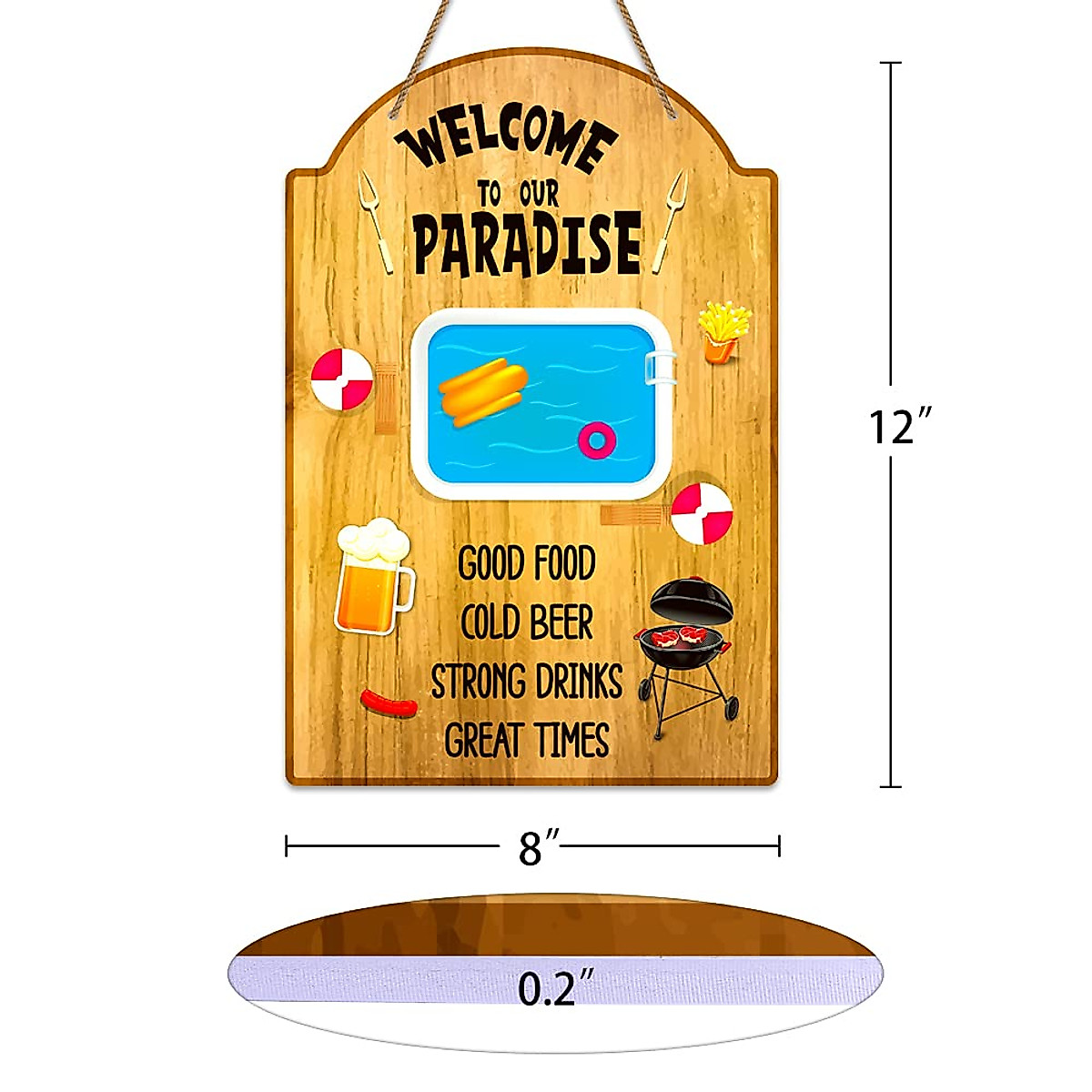 FLYAB Funny Patio Decor Sig Welcome to Our Paradise Sign 8"x12" Patio Decoration Sign Outdoor Pool Backyard Bar Sign Farmhouse Sign Plaque for Backyard Home Wall Decoration