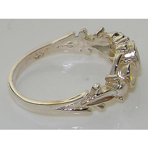 925 Sterling Silver Real Genuine Opal Womens Trilogy Ring - Size 11