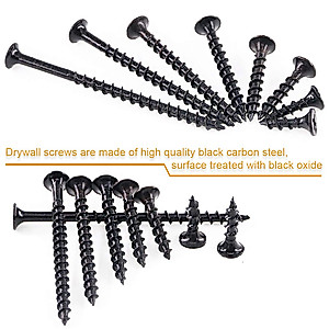 Rustark 390-Pcs #7 Coarse Thread Drywall Screw with Phillips Drive Black Oxide Finsh Bugle Head Wood Screws Assortment Kit Ideal for Drywall Sheetrock