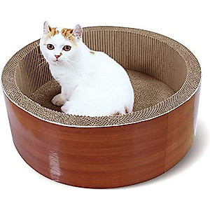 FluffyDream Cat Scratcher Post & Board, Round Cat Scratching Lounge Bed, Durable Pad Prevents Furniture Damage, 17.32'' x 17.32''x 6.11''